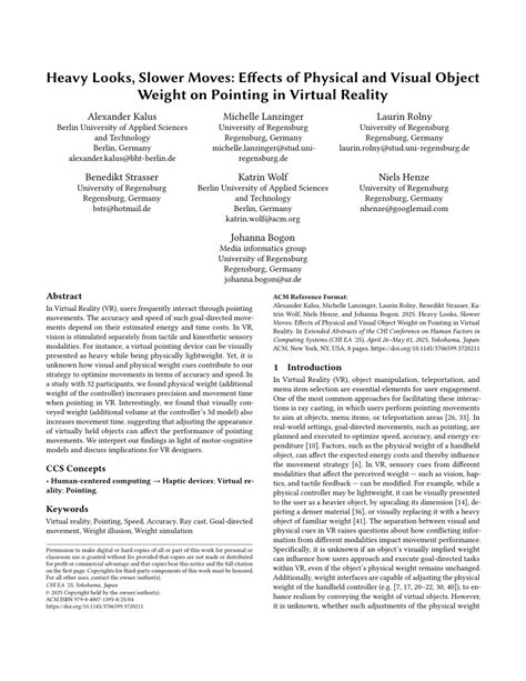 PDF Heavy Looks Slower Moves Effects Of Physical And Visual Object Weight On Pointing In