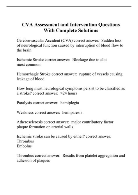 Cva Assessment And Intervention Questions With Complete Solutions Cva Stuvia Us