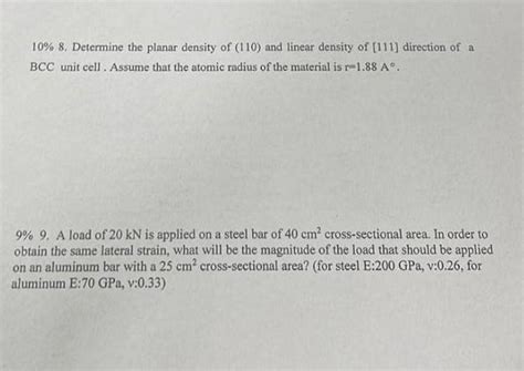 solved 10 8 determine the planar density of 110 and