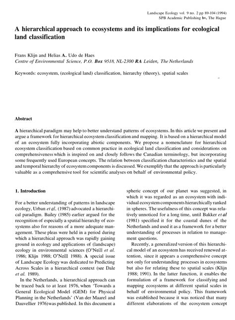 pdf a hierarchical approach to ecosystems and its implications for