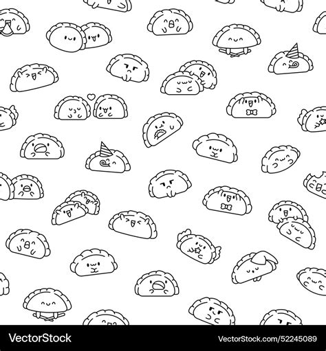 Cute Kawaii Dumpling Coloring Page Royalty Free Vector Image