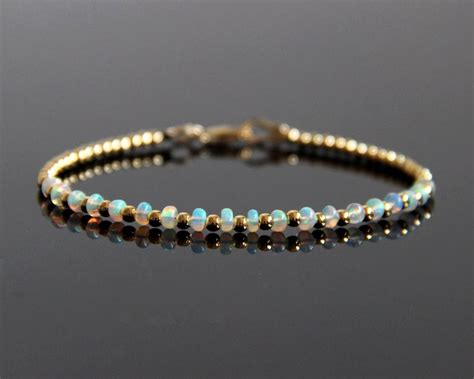14k Gold Filled Opal Beaded Bracelet Opalite Bracelet Natural Opal