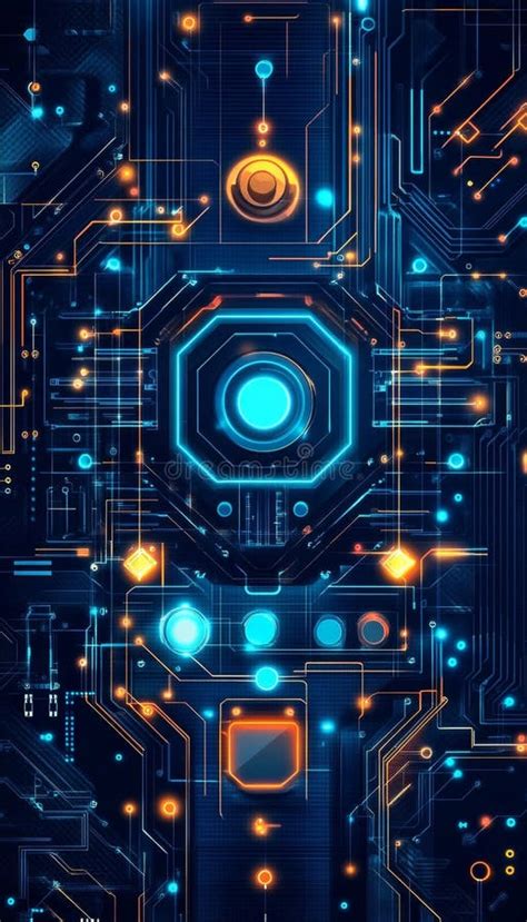Geometric Circuitry Luminous Nodes And Intricate Patterns On A Deep Blue Technology Background