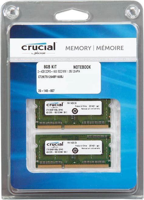 Crucial 8gb 2 X 4gb 204 Pin Ddr3 So Dimm Ddr3l 1600 Pc3l 12800 Laptop Memory Model