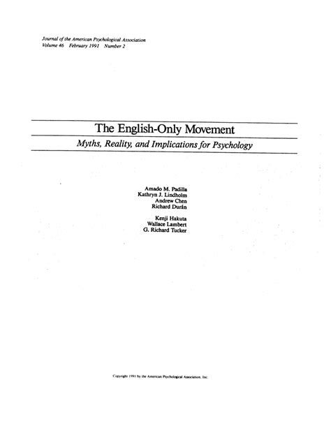 Pdf The English Only Movement Myths Reality And Implications For