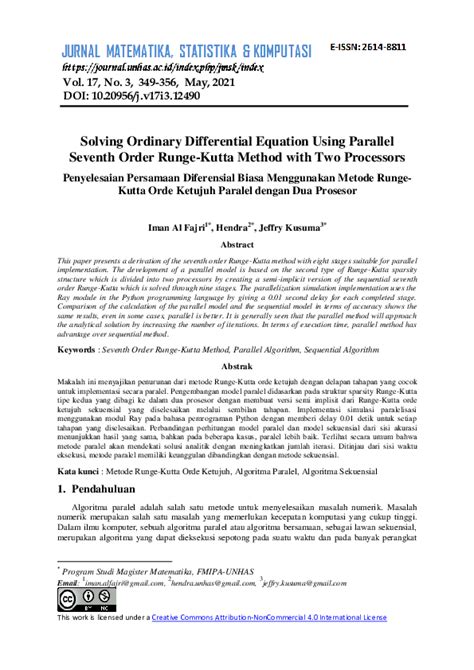pdf solving ordinary differential equation using parallel fourth