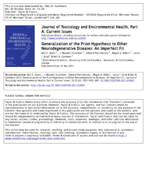 Pdf Generalization Of The Prion Hypothesis To Other Neurodegenerative