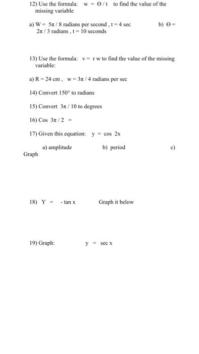 Solved 12 Use The Formula W T To Find The Value Of The