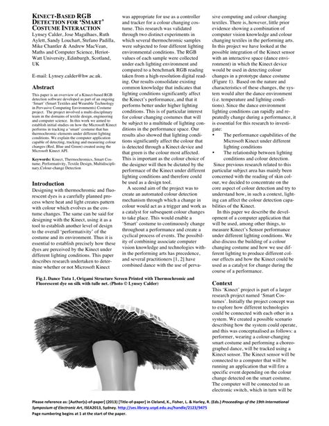 Pdf Kinect Based Rgb Detection For Smart Costume Interaction