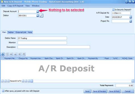Troubleshooting Unable To Select Deposit Account In New Ar Deposit Autocount Resource Center