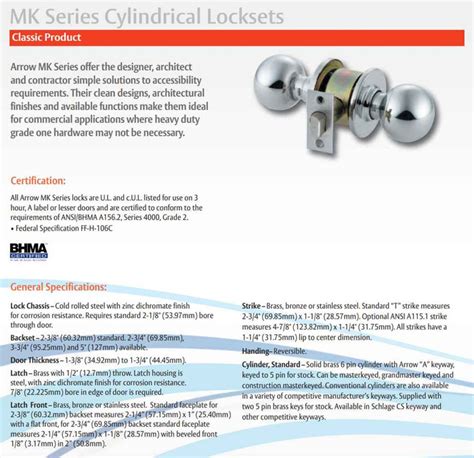 Arrow Mk17 Classroom Function Grade 2 Keyed Cylindrical Knob Lock Fast Free Shipping Zensupply