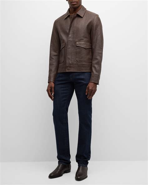 Neiman Marcus Mens Nappa Leather Bomber Jacket Neiman Marcus