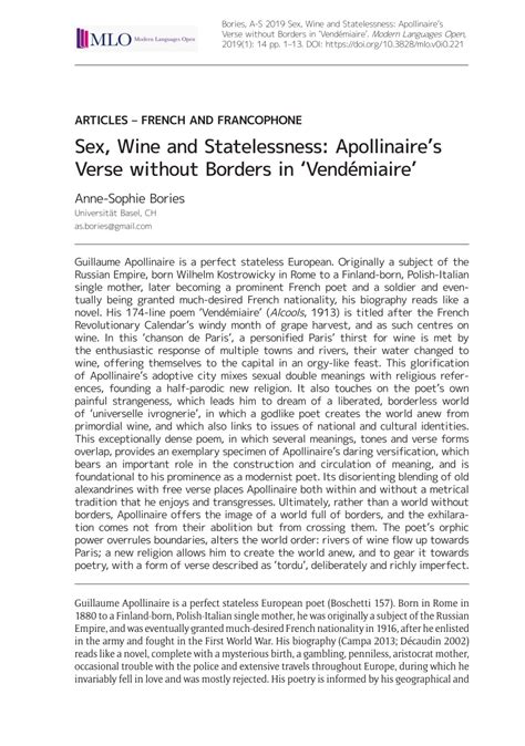 pdf sex wine and statelessness apollinaire s verse without borders