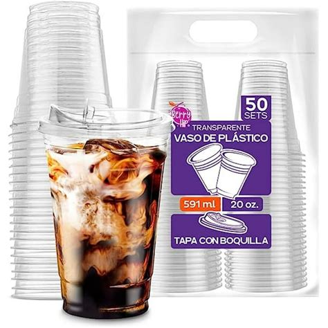 Berry Hip 50 Vasos De Plastico De 20 Oz 591 Ml Con Tapa Con Boquilla