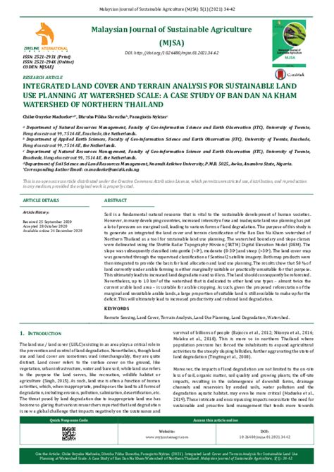 Pdf Integrated Land Cover And Terrain Analysis For Sustainable Land Use Planning At Watershed