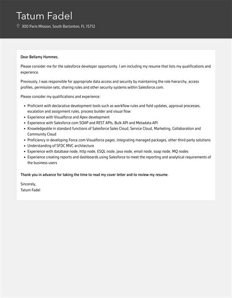Salesforce Developer Cover Letter Velvet Jobs