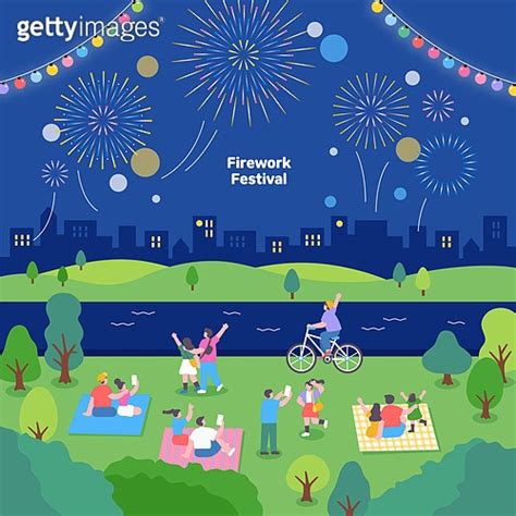 축제 엔터테인먼트 사람 여러명 10이상 사람들 밤 시간대 불꽃놀이 이미지 Jv12683839 게티이미지뱅크