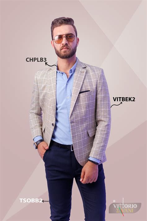 Vittorio بليزر فيتيكس بيج كاروه قميص لبنى سادة بنطلون سوفت كحلى