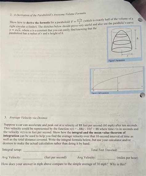 Solved 2 A Derivation Of The Paraboloids Awesome Volume