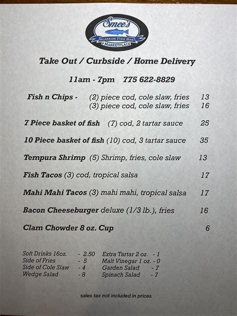 Online Menu Of Smees Alaskan Fish Bar Restaurant Reno Nevada 89501
