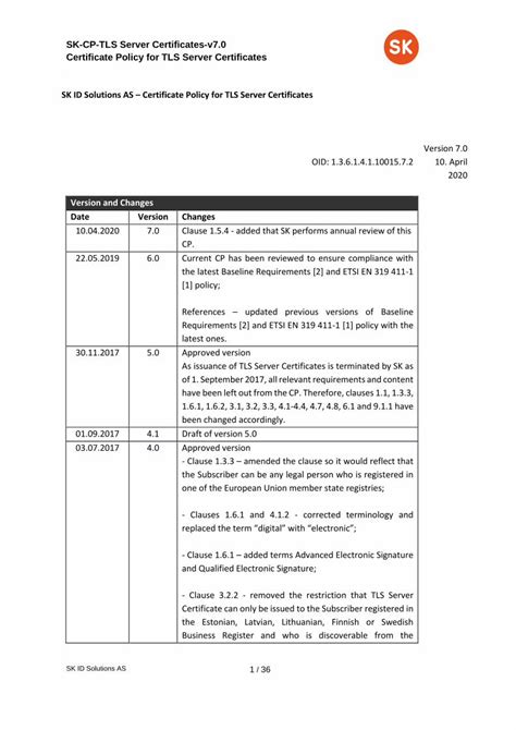 Pdf Sk Cp Tls Server Certificates V7 0 Certificate Policy For · Certificate Policy For Tls