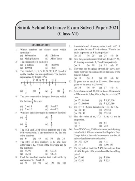 2021 Sainik School Question Paper Download Pdf