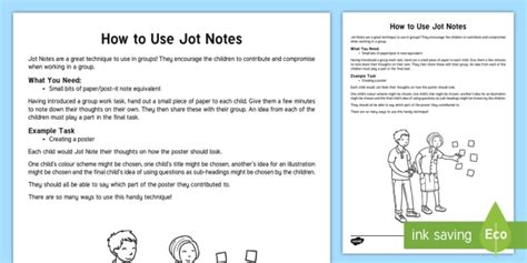 Jot Notes Explanation Sheet Teacher Made