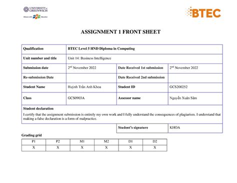 Asm 01 1641 Chỉ để Tham Khảo Assignment 1 Front Sheet