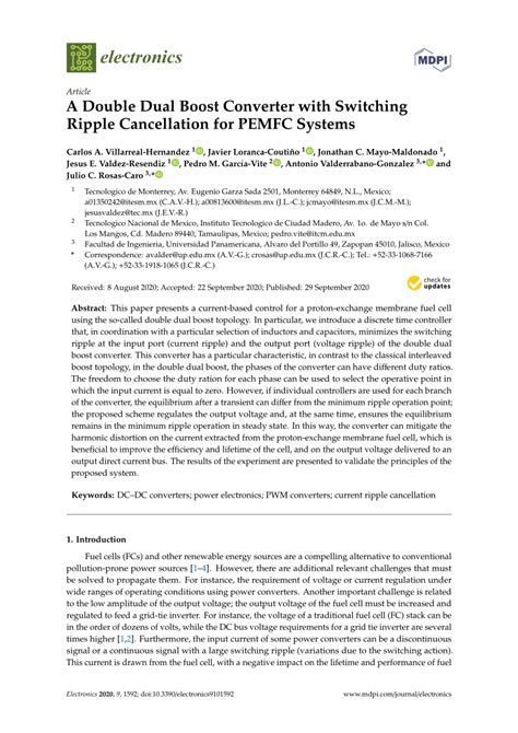 Pdf A Double Dual Boost Converter With Switching Ripple Cancellation For Pemfc Systems