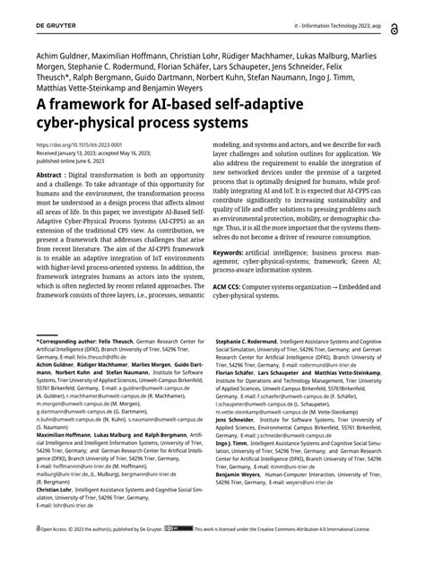 pdf a framework for ai based self adaptive cyber physical process systems