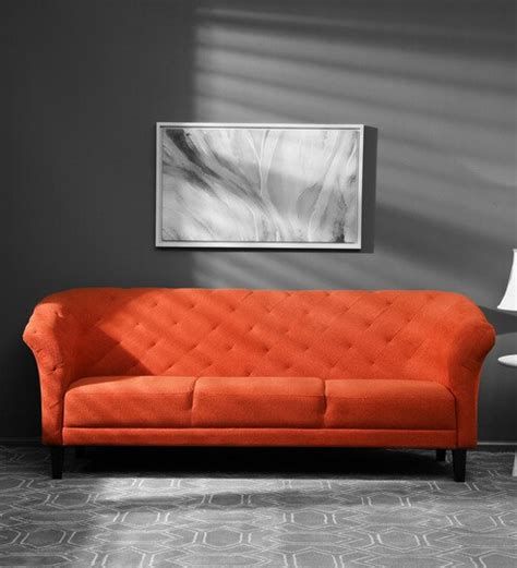 Buy Ercilia Fabric 3 Seater Sofa In Rust Colour Online Contemporary