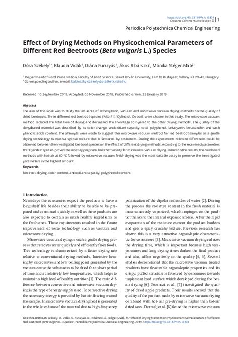Pdf Effect Of Drying Methods On Physicochemical Parameters Of Different Red Beetroots Beta