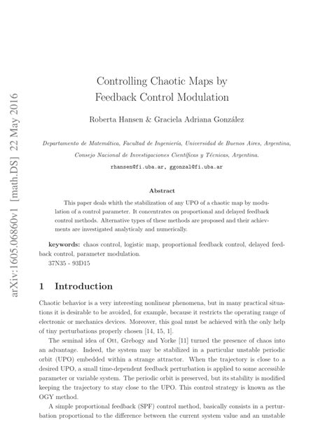 Pdf Controlling Chaotic Maps By Feedback Control Modulation
