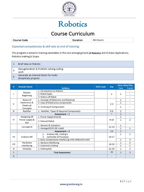 Robotics Course Curriculum Pdf Arduino Robotics