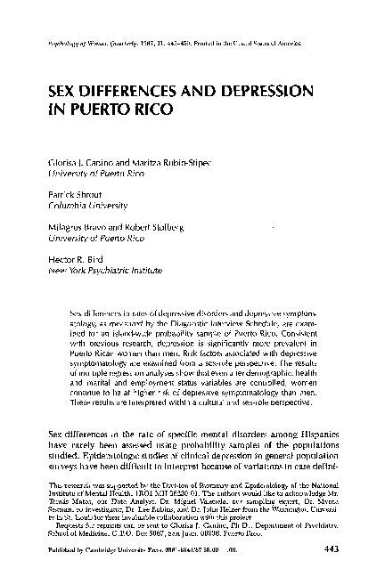 Pdf Sex Differences And Depression In Puerto Rico