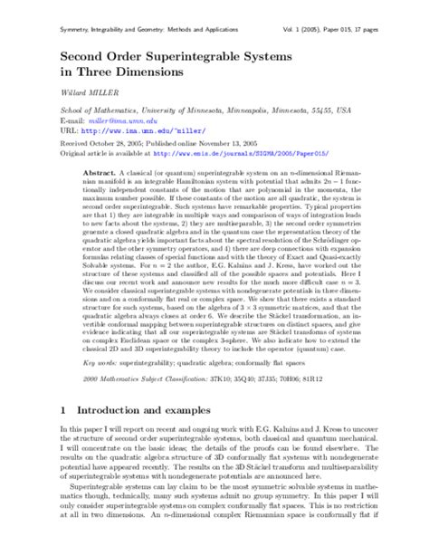 Pdf Second Order Superintegrable Systems In Three Dimensions