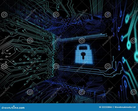 Padlock In The Middle Of Digital Circuit Board Stock Illustration