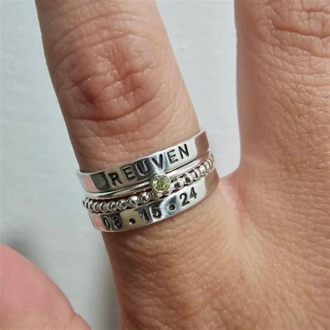 Silver Class Ring Set Two School Color Rings Sterling Silver Modern Class Rings High School