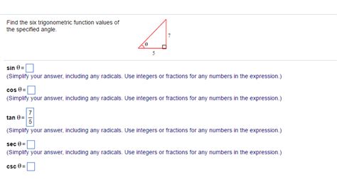 Solved Find The Six Trigonometric Function Values Of The