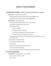 Lecture Summary Notes Pdf Lecture Sensory Systems I Classification Of Senses