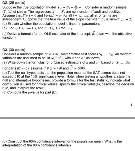 solved q2 25 points suppose the true population model is