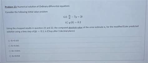 Solved Problem Numerical Solution Of Ordinary Chegg