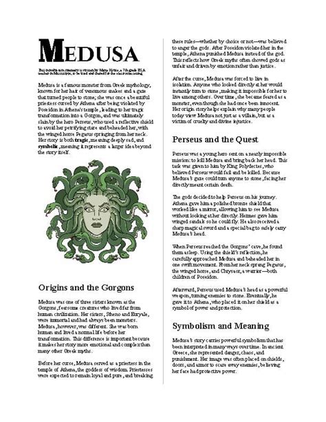 Medusa Mythology Summary Article 20 Mcq Quiz And Key By House Of Ela