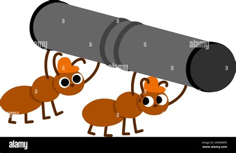 Vector Ants In Hard Hats Bringing Big Metal Pipe Construction Site