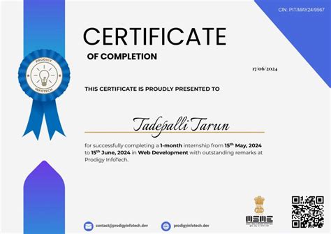 Tarun Tadepalli On Linkedin Internship Prodigyinfotech Learning Growth Grateful