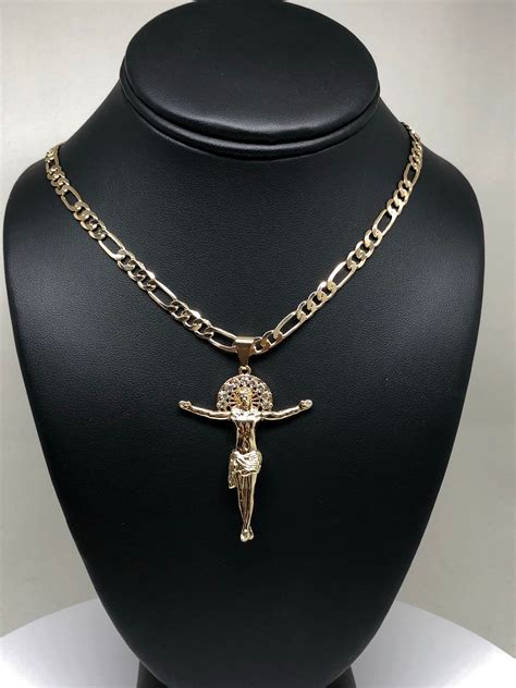 Gold Plated Jesus Christ Cross Pendant Necklace Chain Jesus Cristo Med
