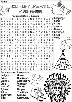The First Nations Activities Word Search Crossword Puzzle And Word