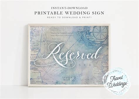 Printable Reserved Wedding Sign Party Sign Map Travel Theme