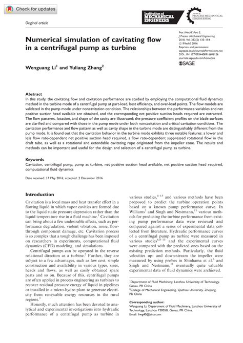 Pdf Numerical Simulation Of Cavitating Flow In A Centrifugal Pump As
