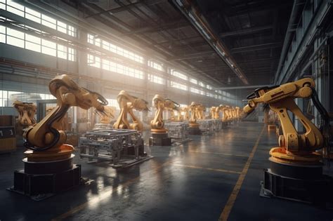 Premium AI Image Automated Robot Arm Assembly Line Producing High Tech Electric Vehicles